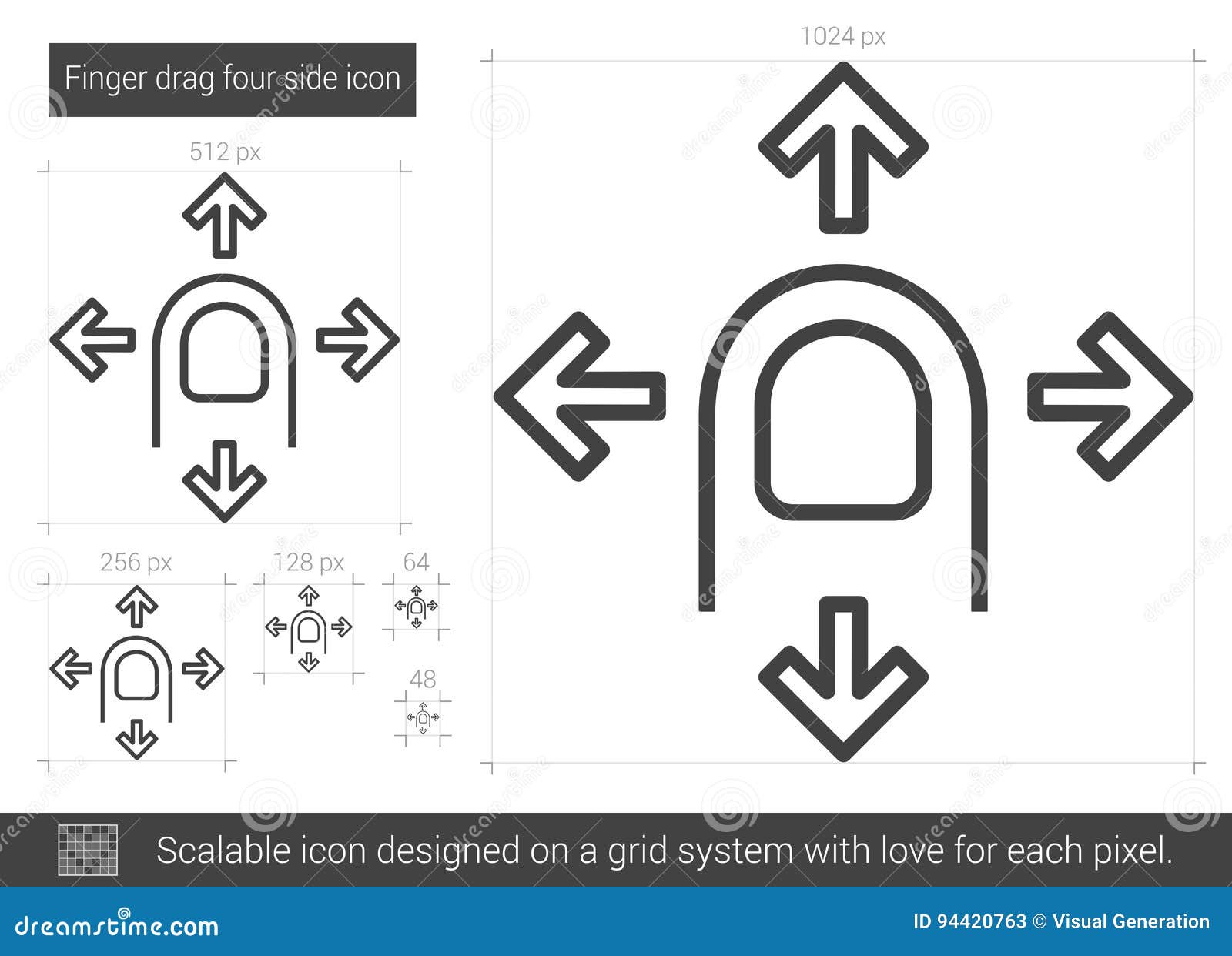Finger Drag Four Side Line Icon. Stock Vector - Illustration of digital ...