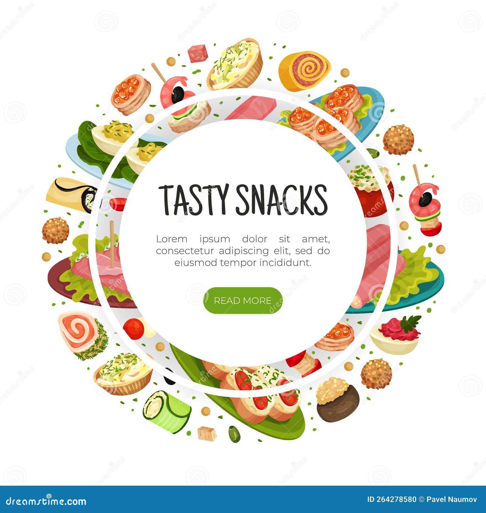 Finger Food Buffet Design with Different Snacks and Appetizers Vector ...