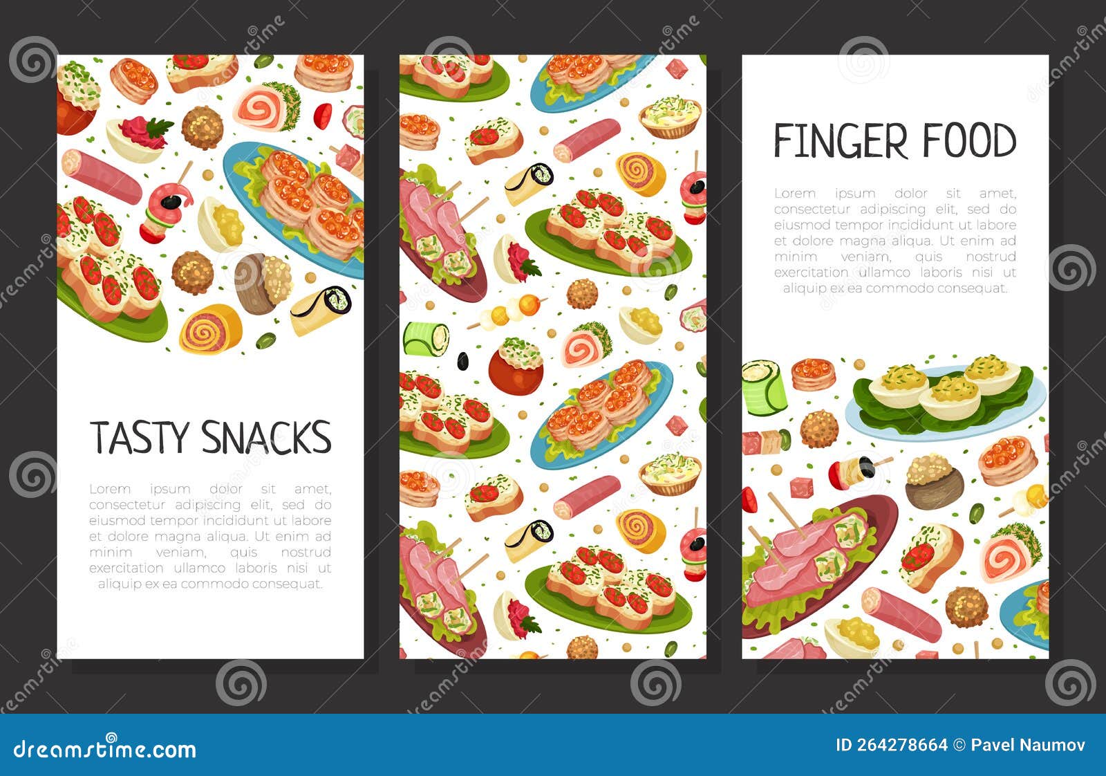 Finger Food Buffet Design with Different Snacks and Appetizers Vector ...