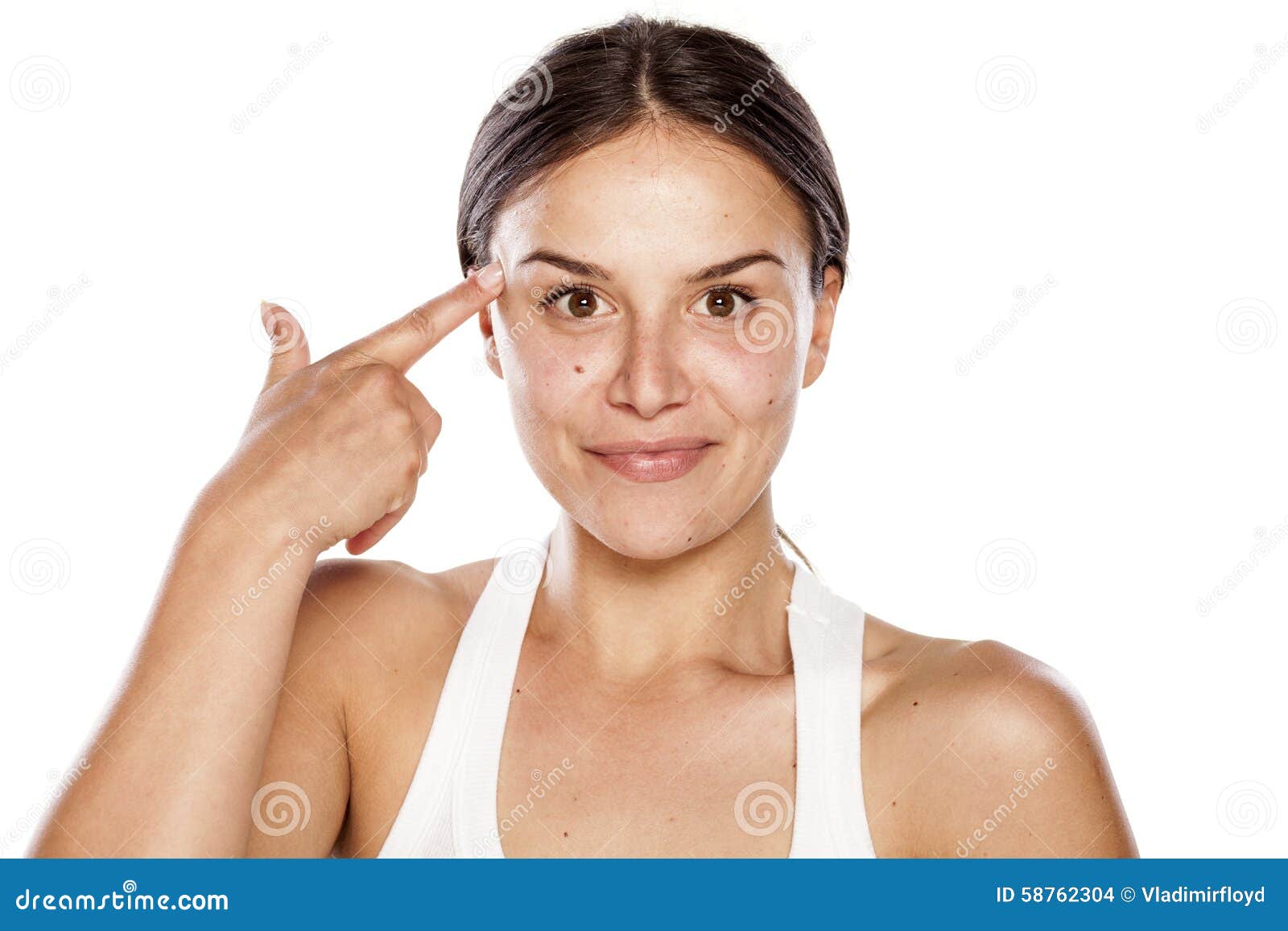Finger on forehead stock photo. Image of gesturing, lady - 58762304