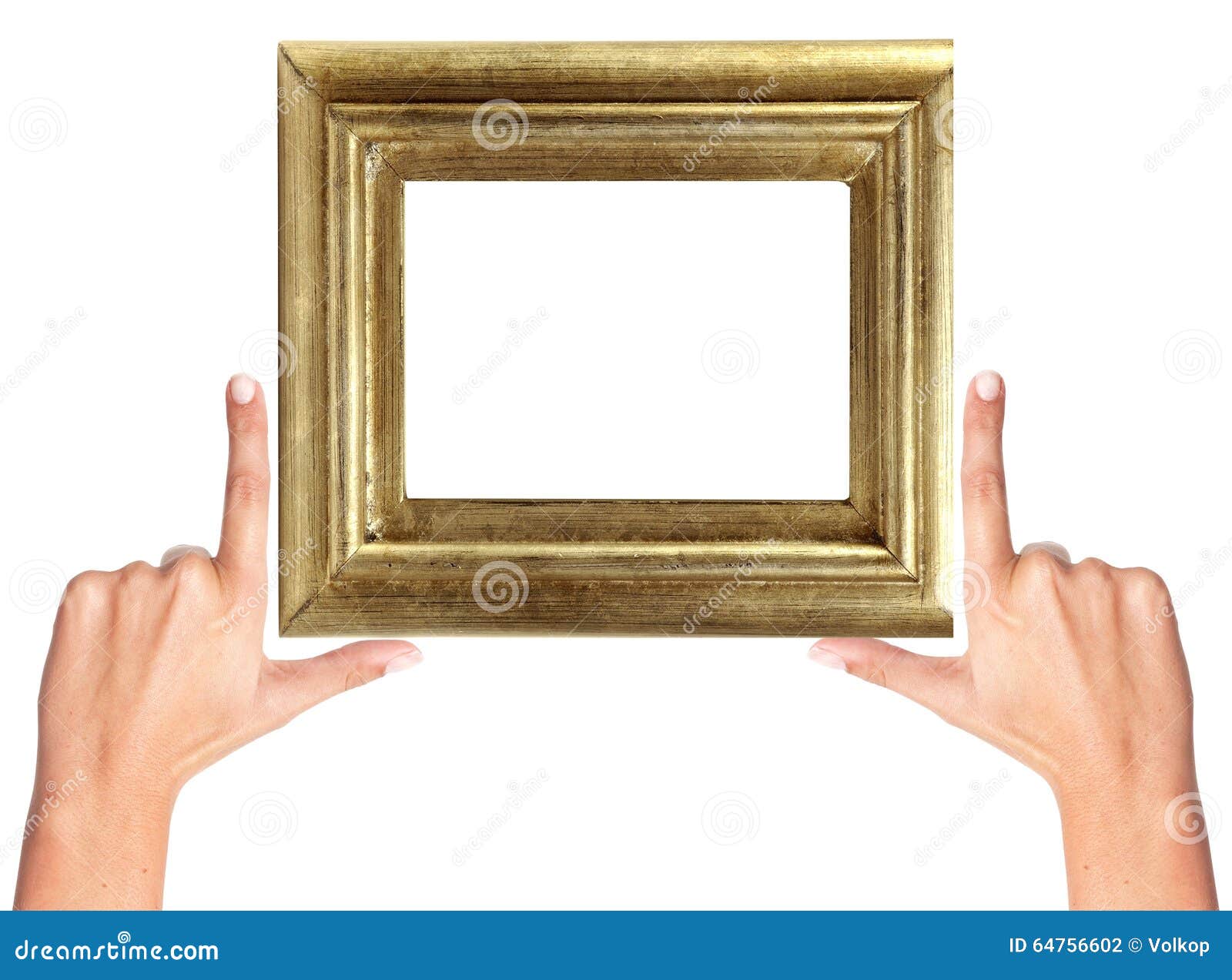 Finger Frame And Wooden Golden Frame Isolated On White Stock Photo ...