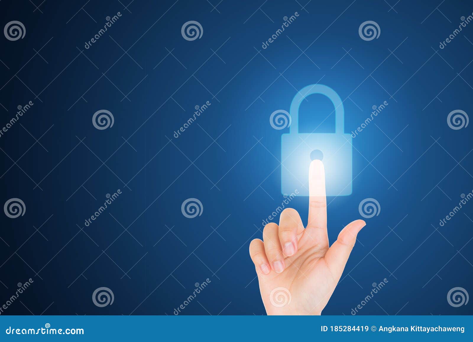 Finger Hand Touching and Pressing Virtual Lock Icon Symbol. Stock Image ...