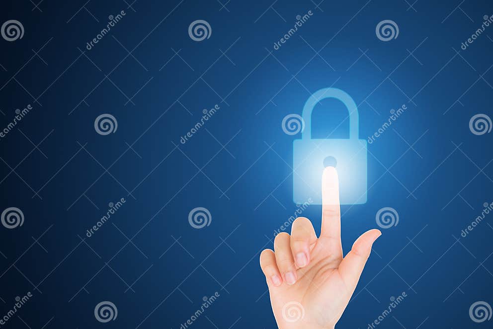 Finger Hand Touching and Pressing Virtual Lock Icon Symbol. Stock Image ...