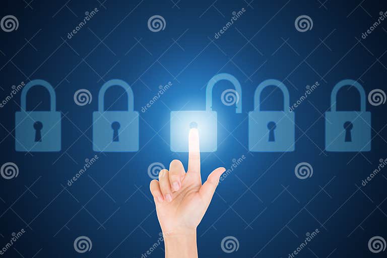 Finger Hand Touching and Pressing Virtual Lock Icon Symbol. Stock Photo ...