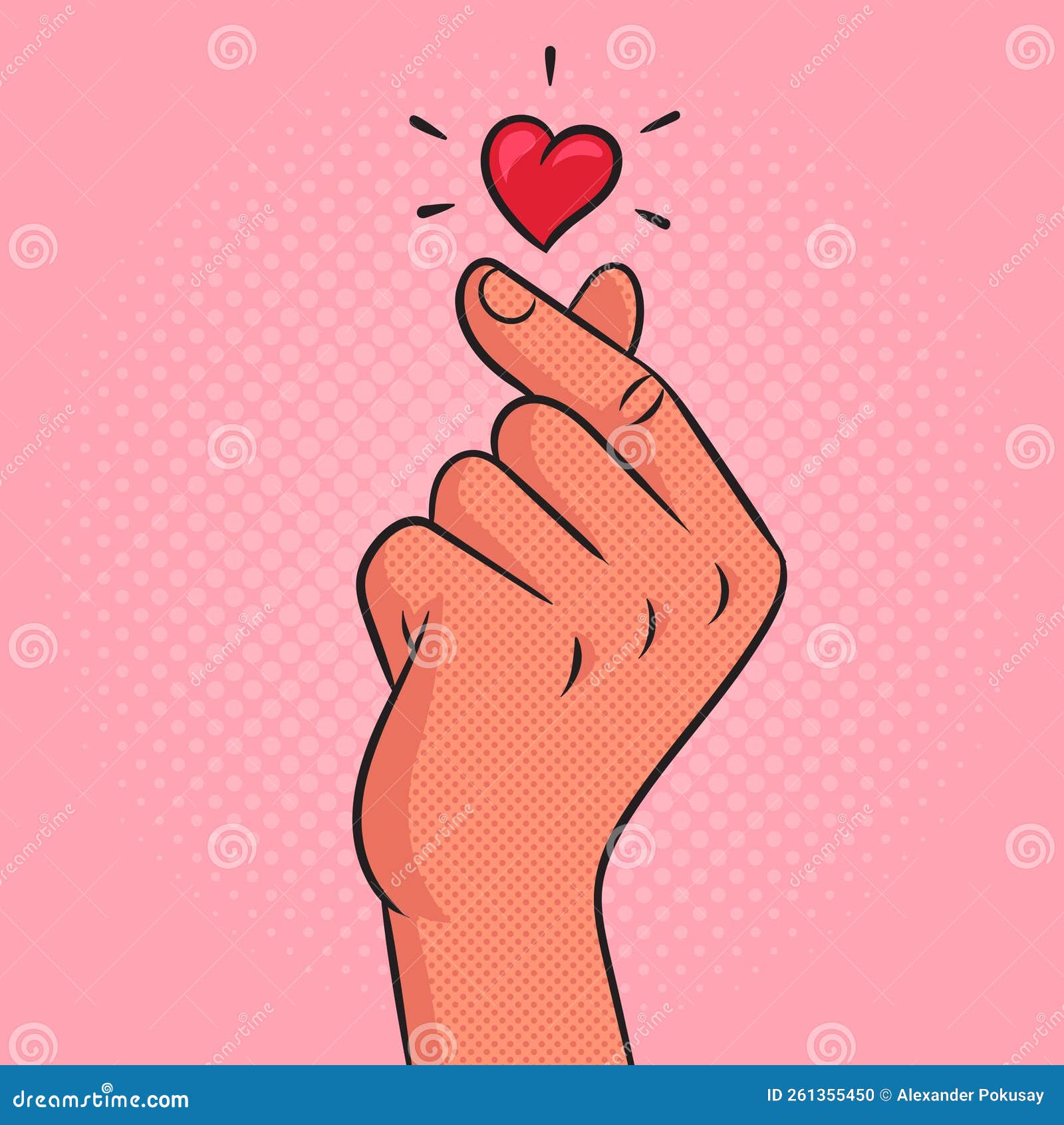 Finger Heart Hand Gesture Pinup Pop Art Vector Stock Vector