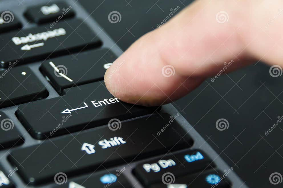 A Finger Hitting Enter Button on Notebook Keyboard Stock Image - Image ...