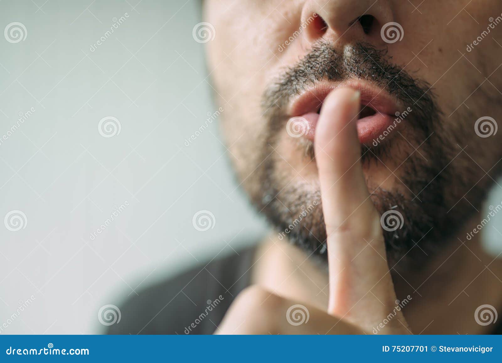 Finger on Lips, Man Gesturing Shhh Sign Stock Image - Image of mouth ...