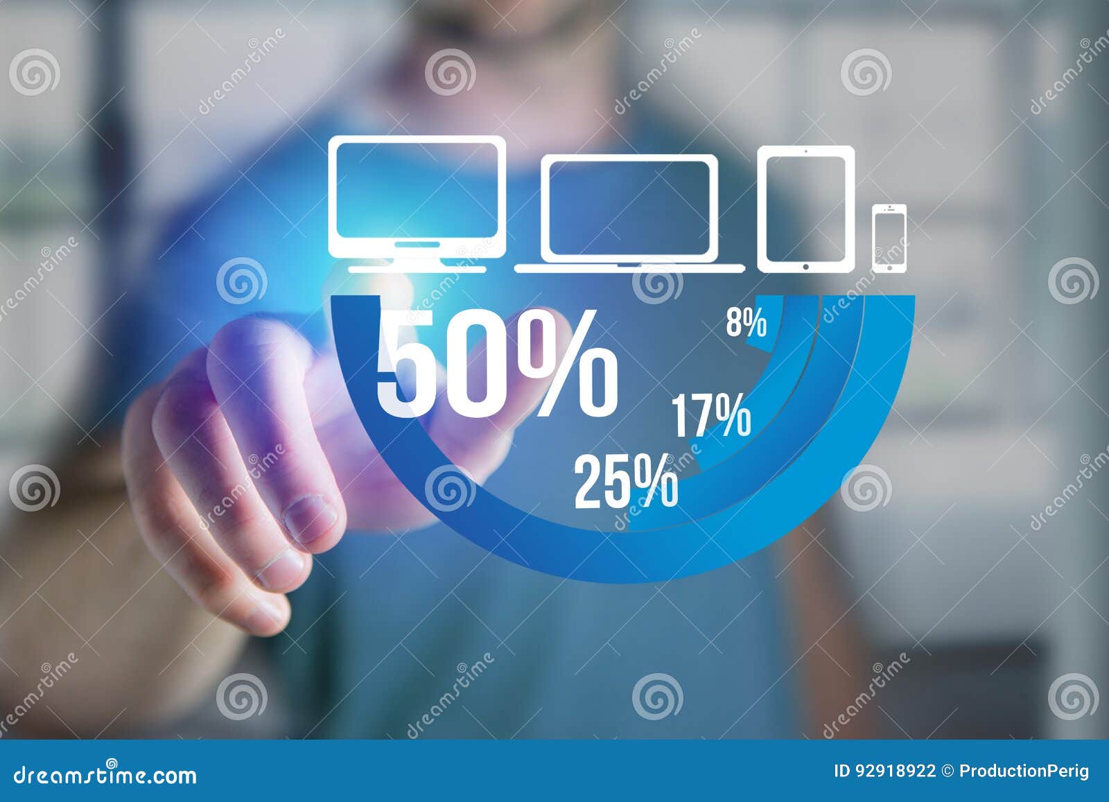 Finger of a Man Pointing on a Blue Survey Graph Interface - Tech Stock ...