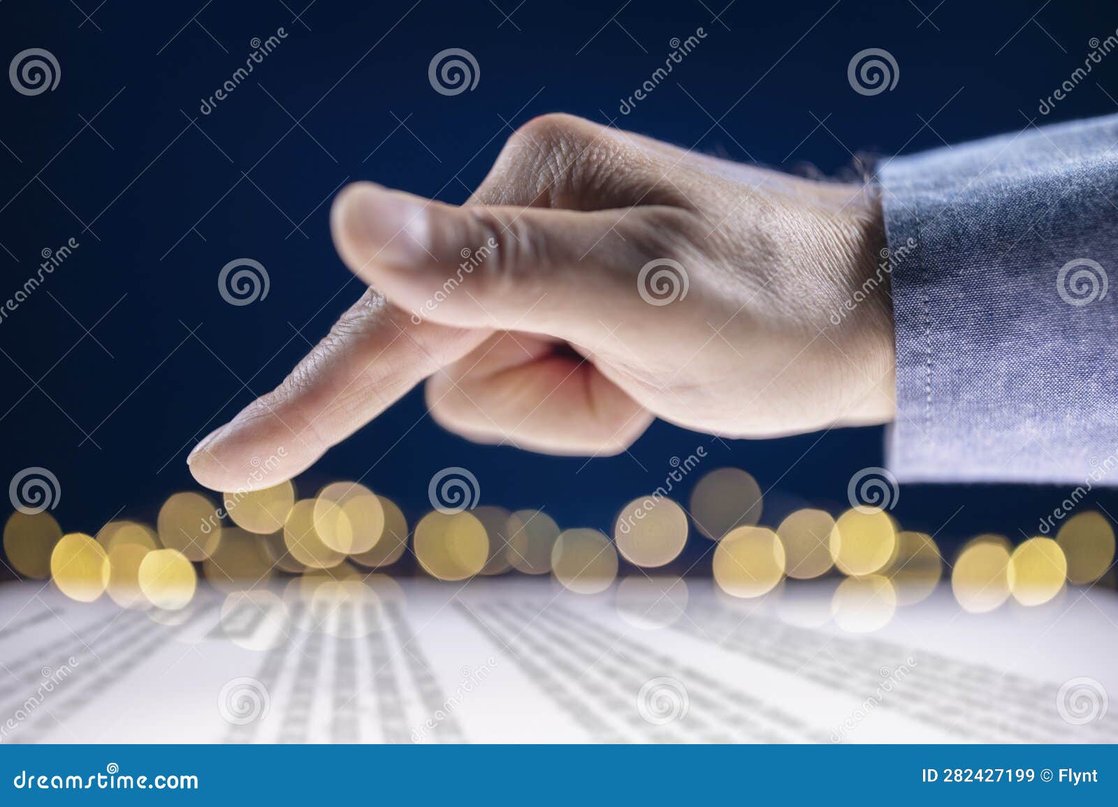 Finger of Man Pointing To Screen of a Digital Tablet or Interactive ...