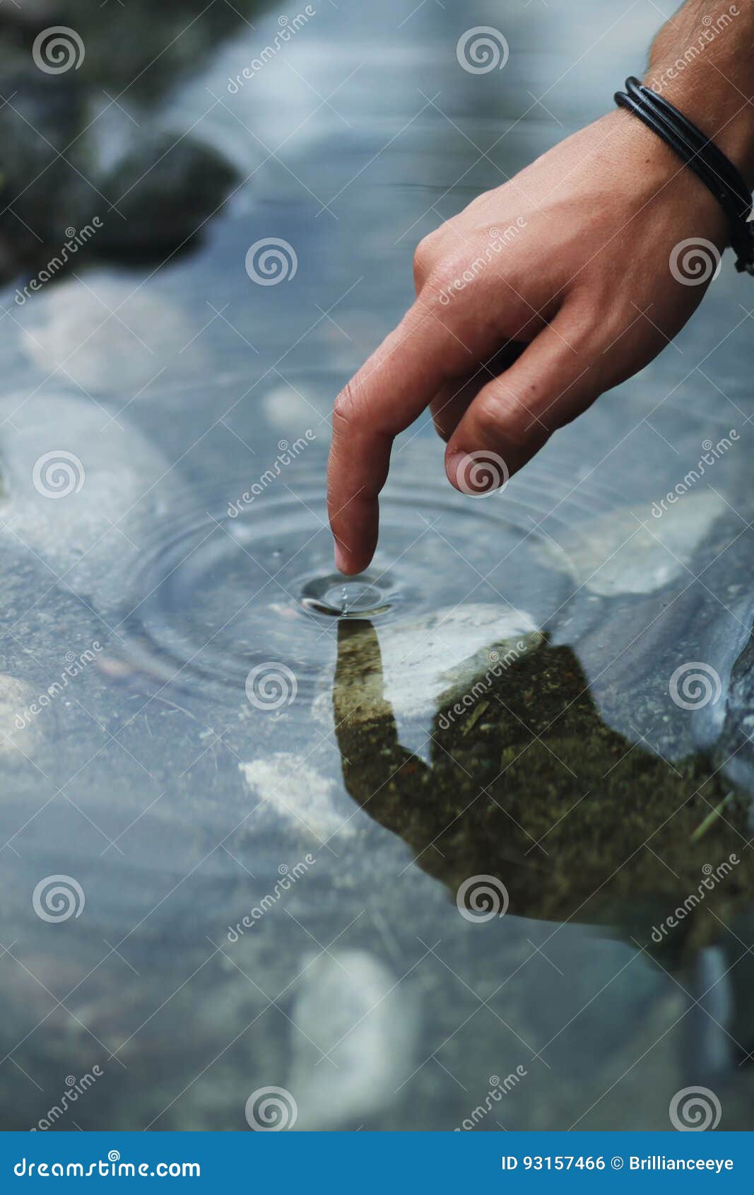 Finger of Man Touching the Surface of Water Stock Photo - Image of soft ...
