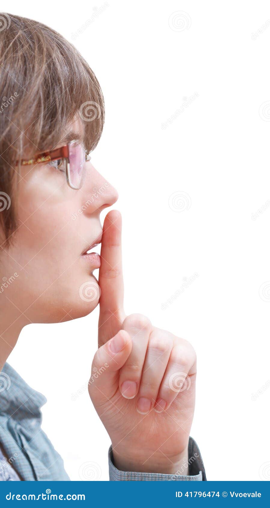 Finger Near Lips - Silence Hand Gesture Stock Photo - Image of side ...