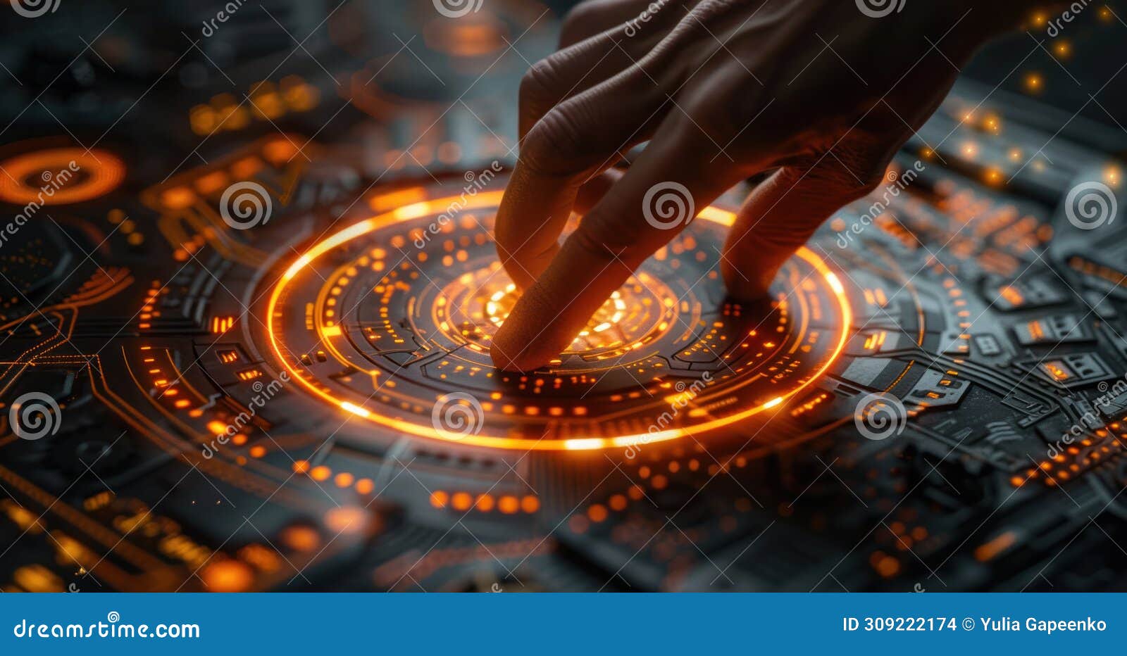 The Finger of a Person Pushing the Computer on a Circular Screen Stock ...