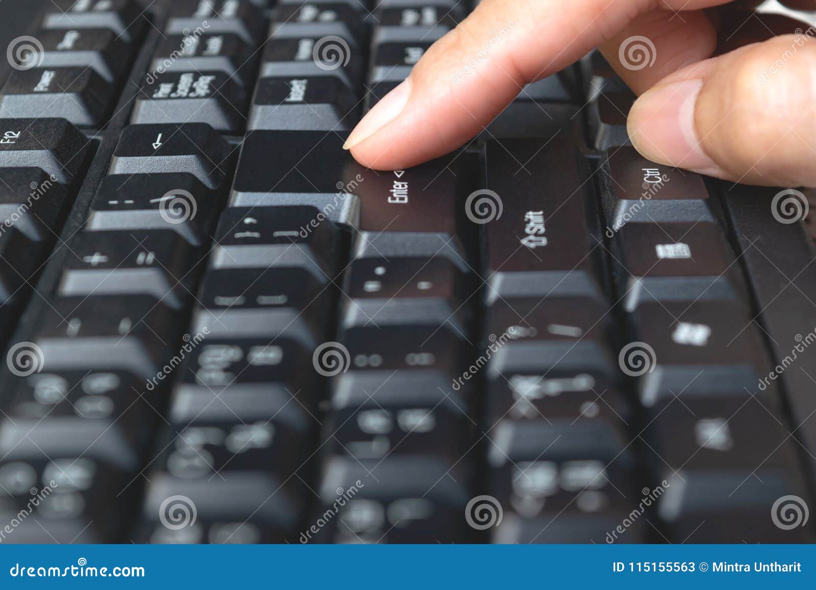 Finger of Person Touching Computer Keyboard. Stock Image - Image of ...