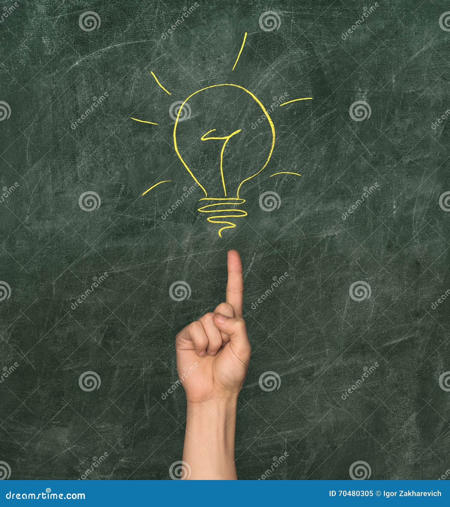 Finger Point To Light Bulb Drawn Stock Image - Image of black ...
