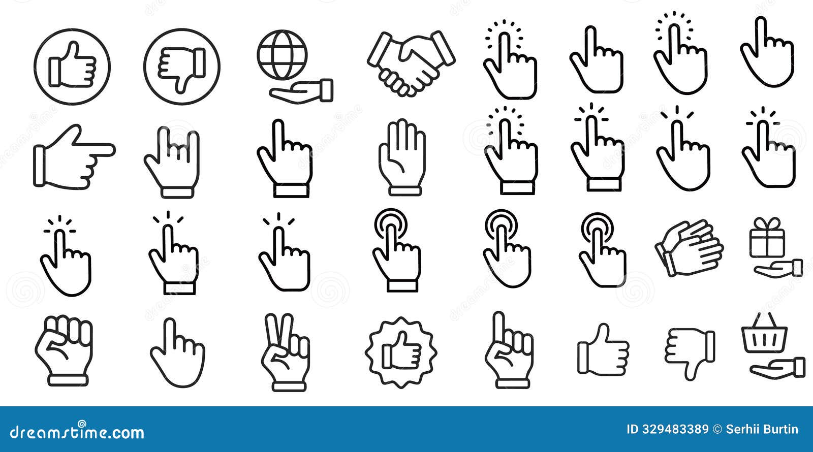 Finger Pointer Line Icon Set. Vector Illustration. Stock Illustration ...