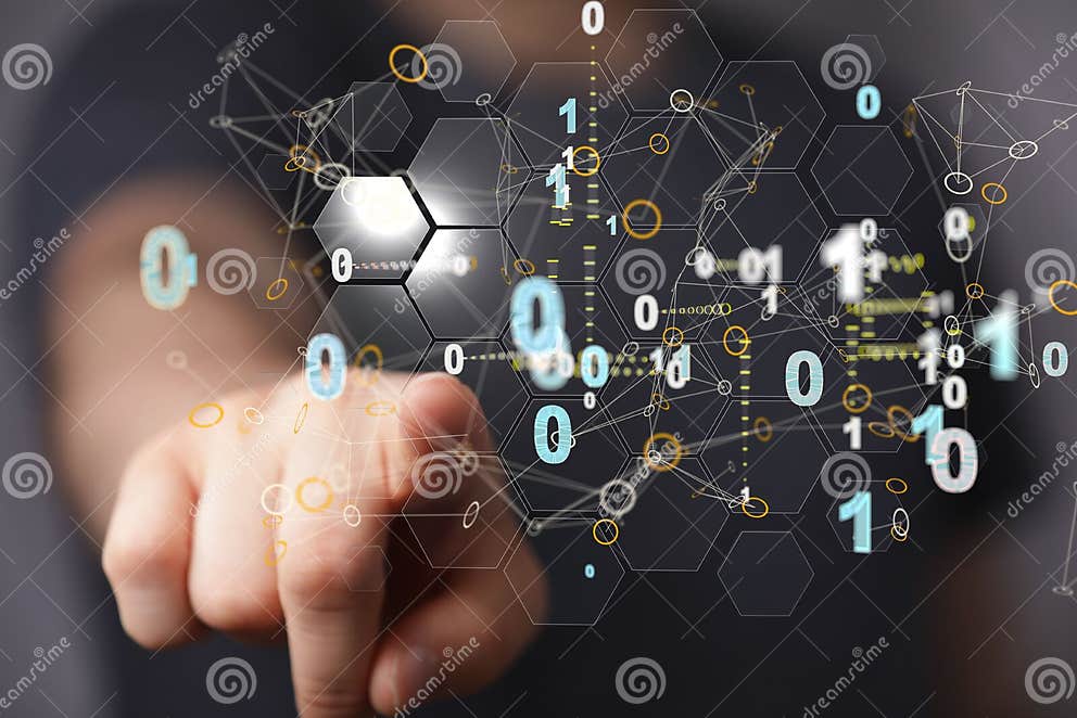 Finger Pointing on a 3d Floating Binary Code - a Concept of Cybersecurity Stock Photo - Image of ...