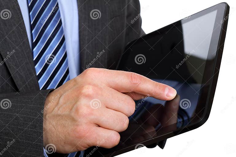 Finger Pointing on Digital Tablet Stock Photo - Image of laptop ...