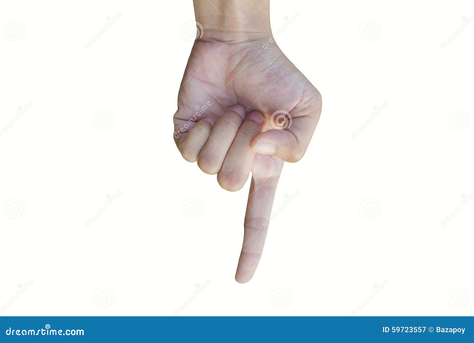 Finger Pointing Down On White Background Stock Photo - Image: 59723557