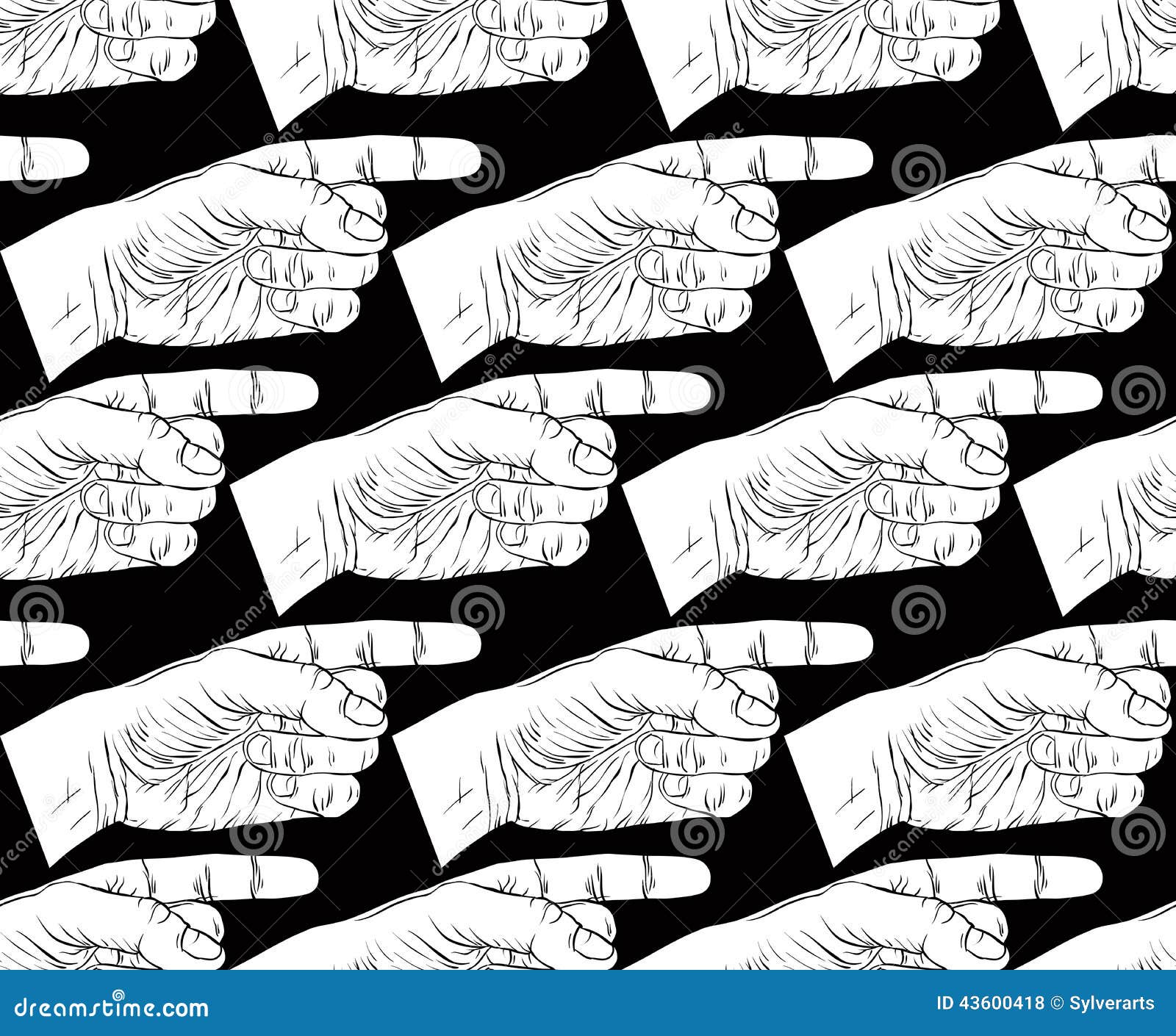 Finger Pointing Hands Seamless Pattern, Black and White Vector B Stock ...
