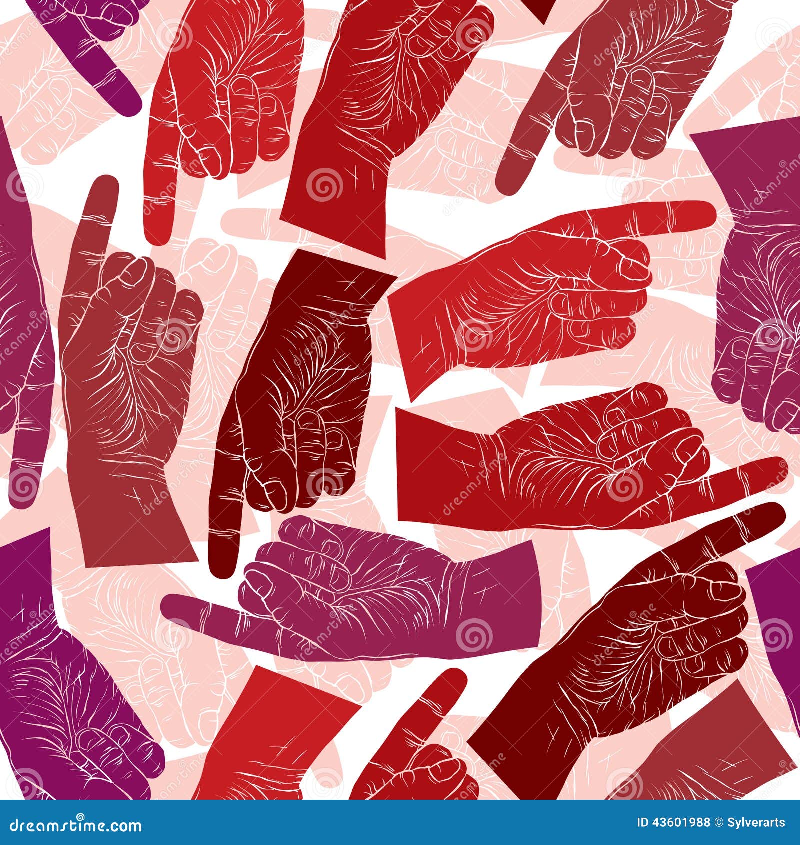 Finger Pointing Hands Seamless Pattern, Vector Background for Wa Stock ...