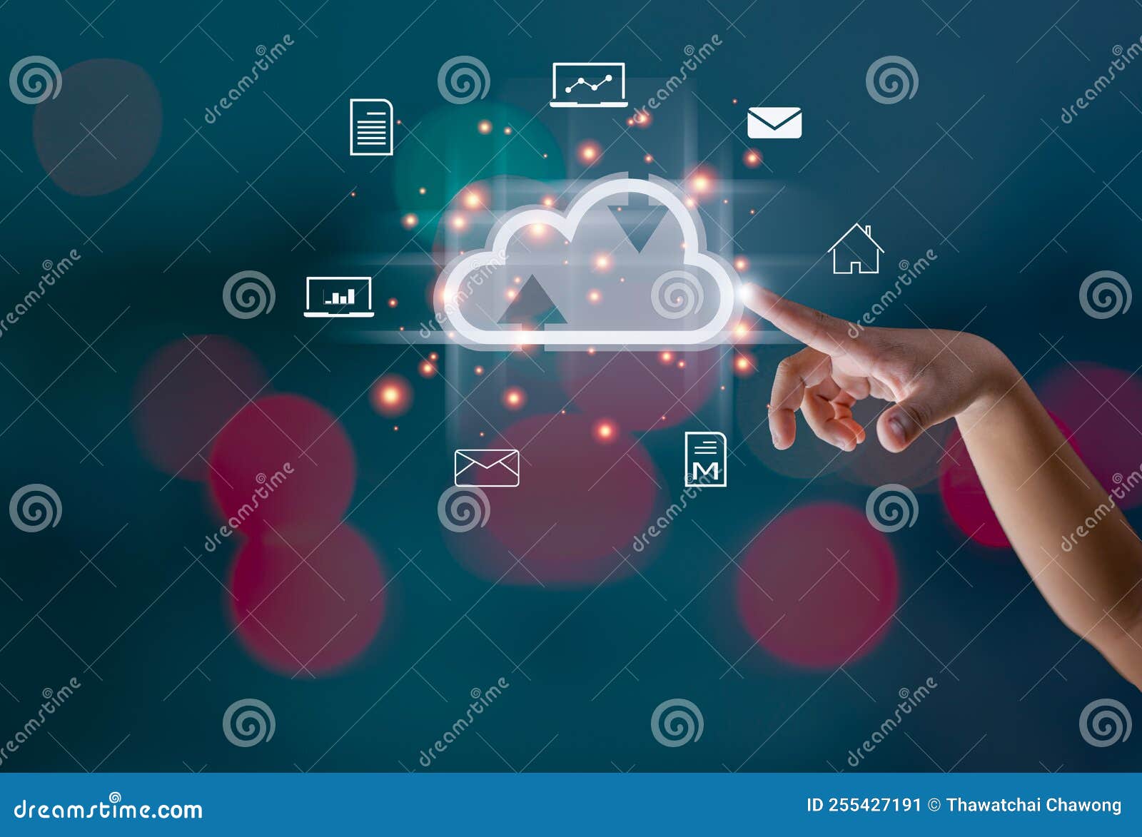 Finger Pointing at the Hologram Cloud Represents Search, Communication, Data Storage with Cloud ...