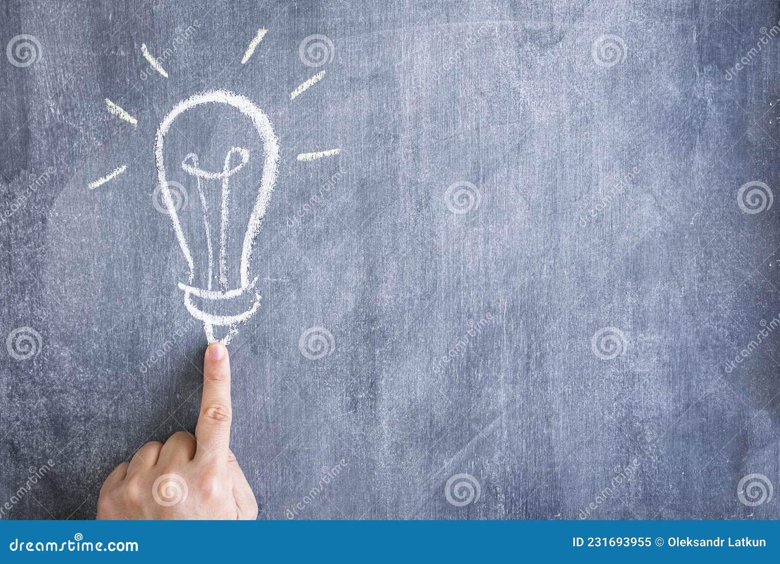 Finger Pointing Light Bulb Drawn with Chalk Chalkboard Stock Image ...