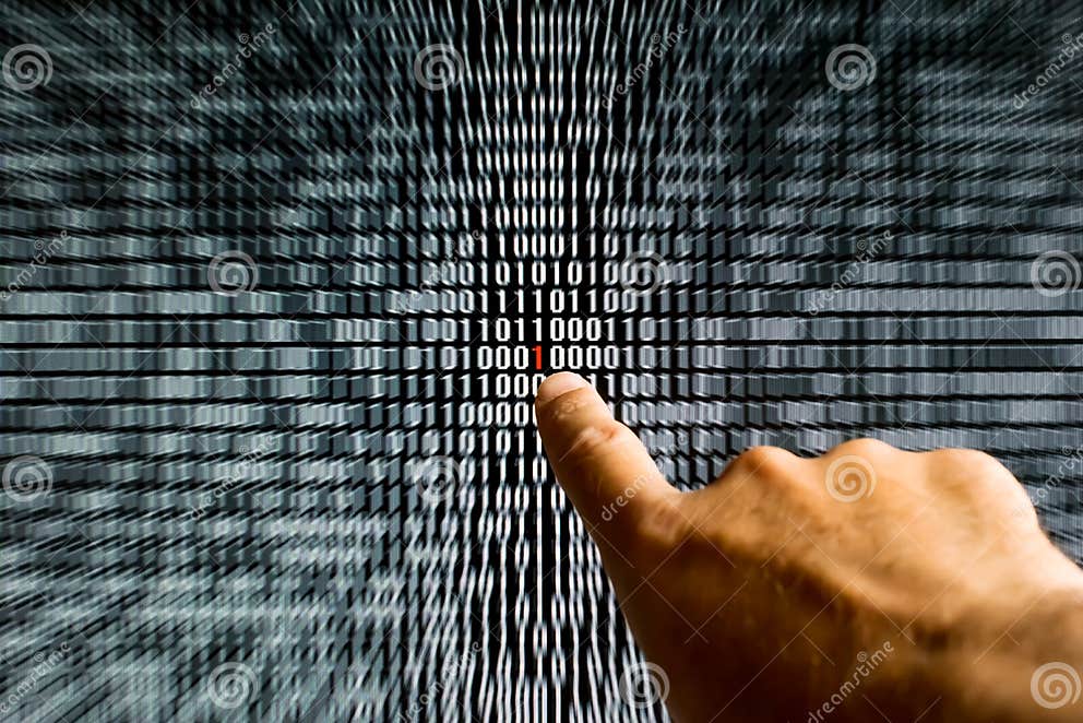 Finger Pointing at a Red Bit in Binary Code Stock Image - Image of malware, code: 93248801