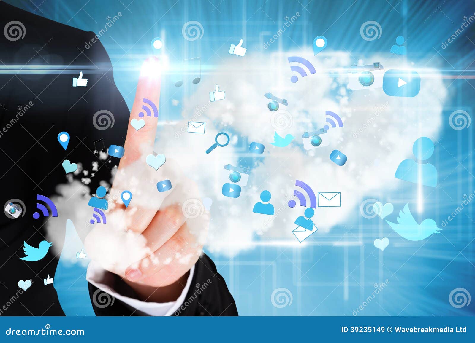 Finger Pointing To App Icons in Cloud Stock Image - Image of selecting ...