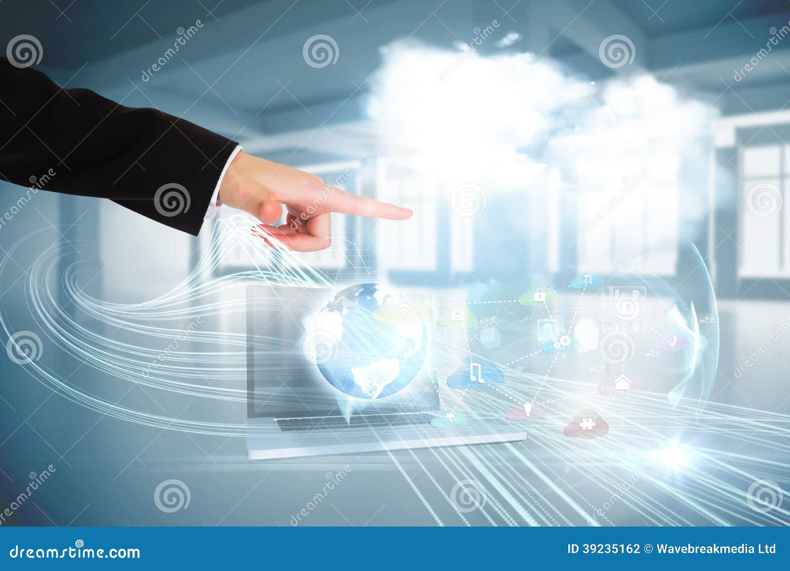 Finger Pointing To App Icons with Laptop Stock Photo - Image of ...