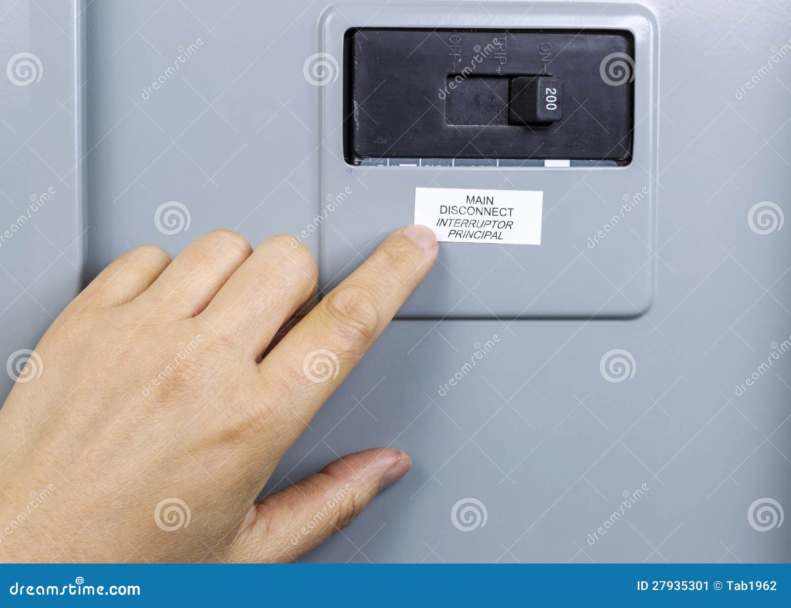Finger Pointing To Main Circuit Breaker Stock Image - Image of garage ...