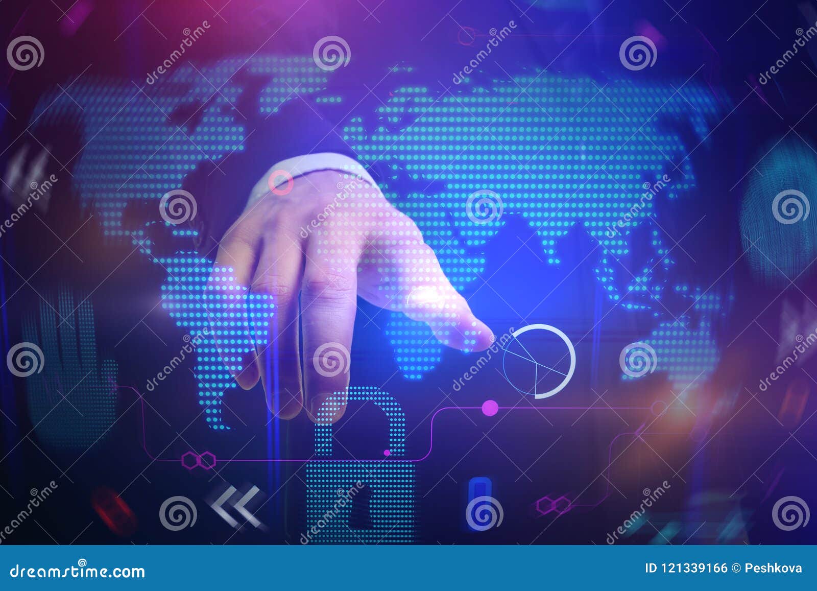 Finger Points on Digital World Map Stock Photo - Image of business ...