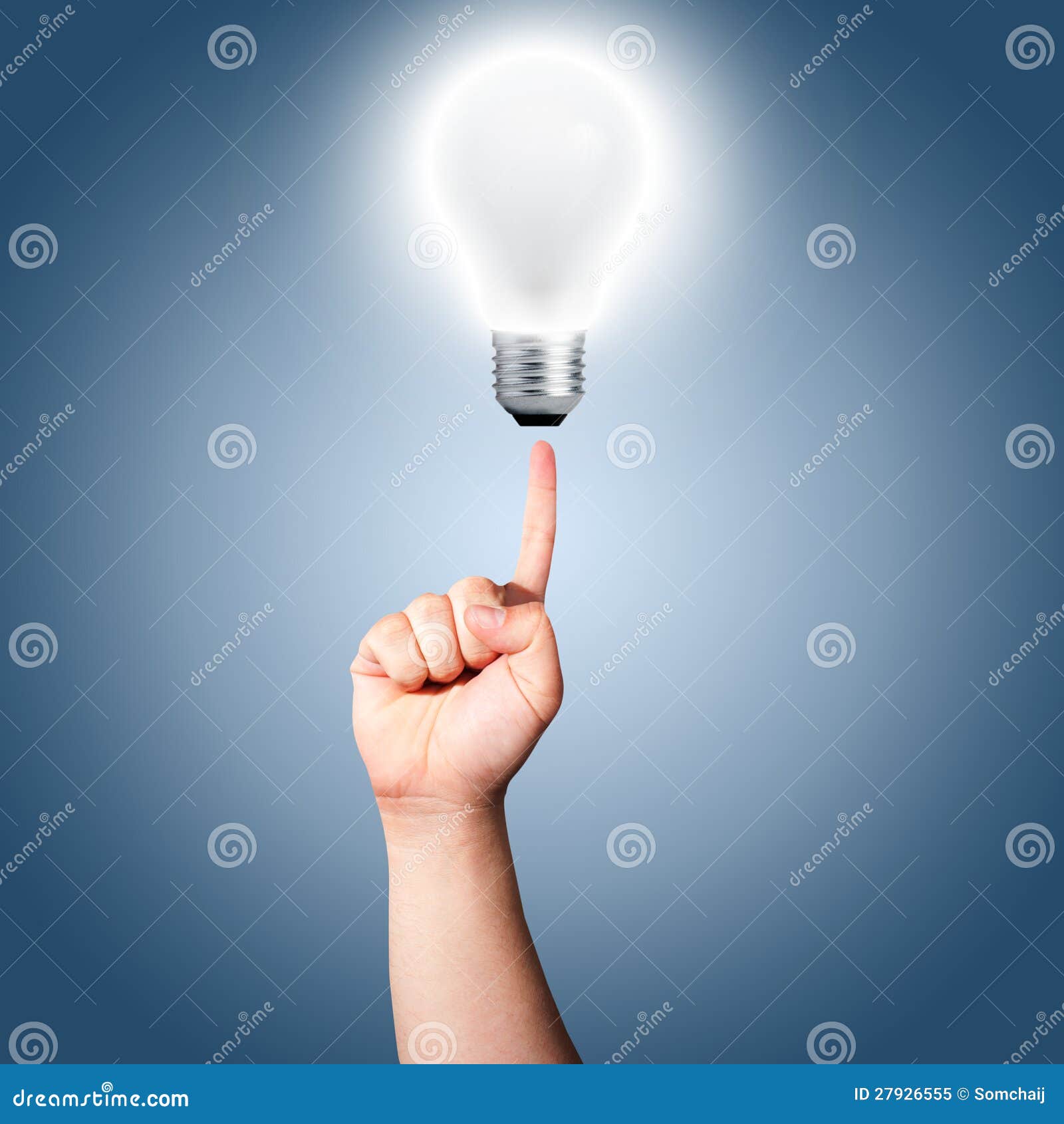 Finger Points To Light Bulb Stock Image - Image of concept ...