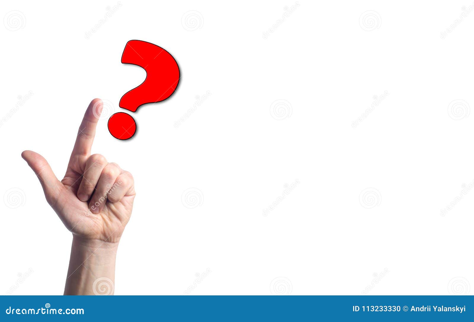 Finger Points To Question Marks on White Isolated Background. Concept ...