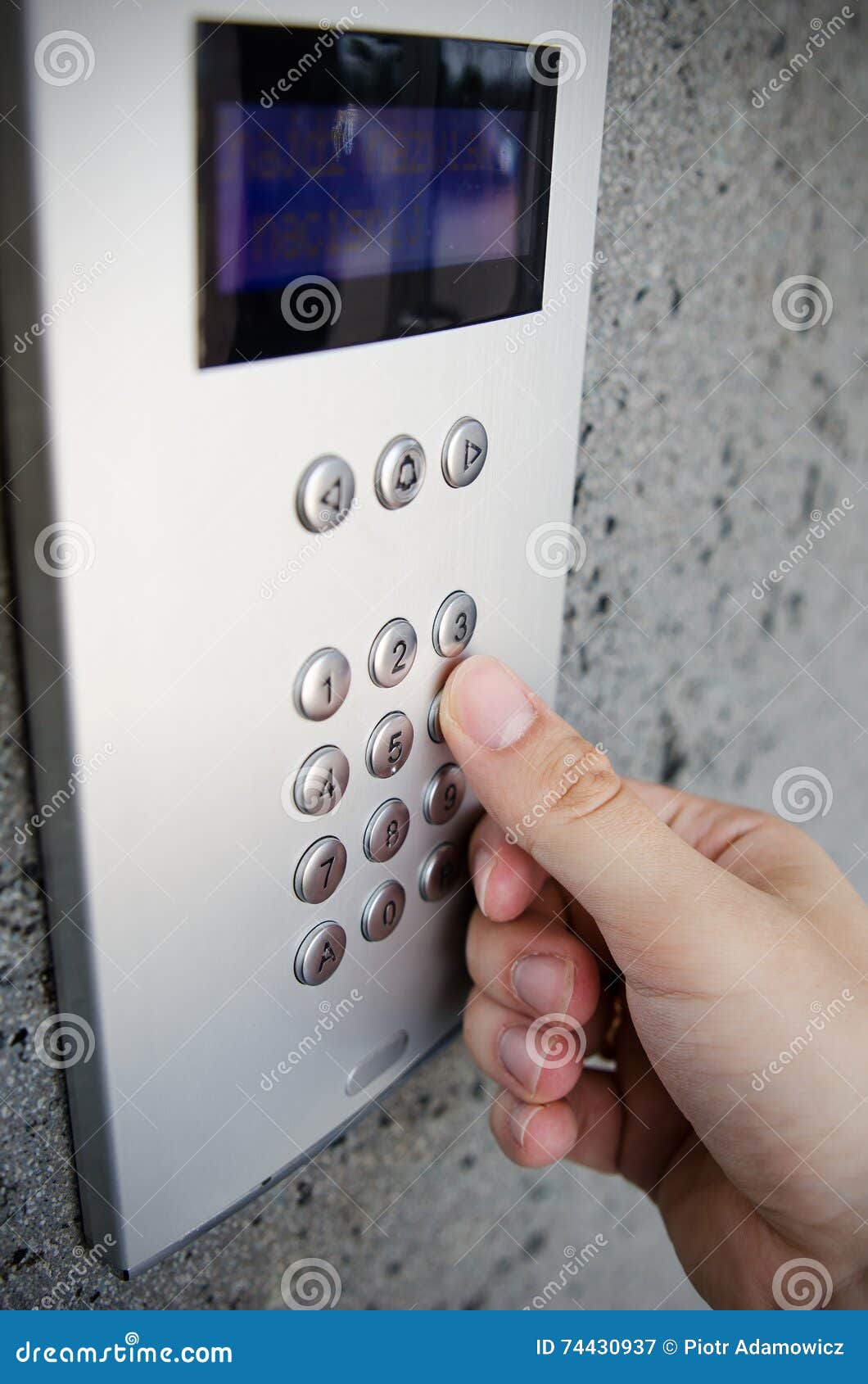 Finger Press Button on Building Intercom Numpad Stock Image - Image of ...