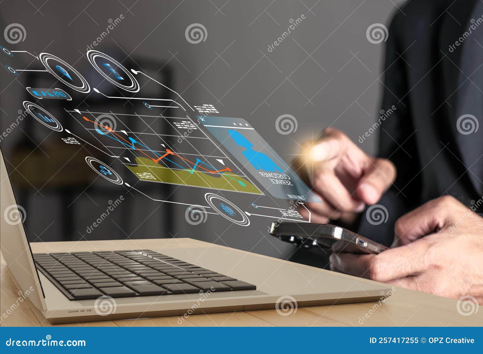 Finger Press Button Business Ai Financial Analysis Graph Screen and ...