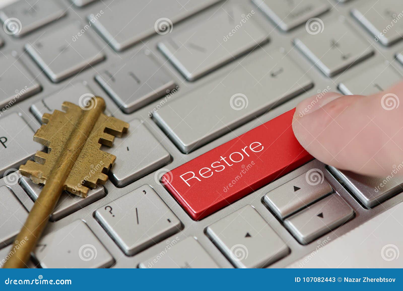 A Finger Press a Button with Text Restore on a Keyboard Stock Image ...