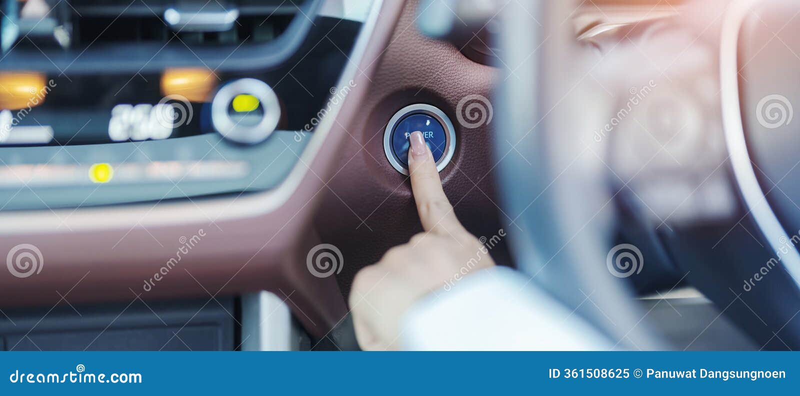 Finger Press a Car Ignition Button or START Engine Inside Modern ...