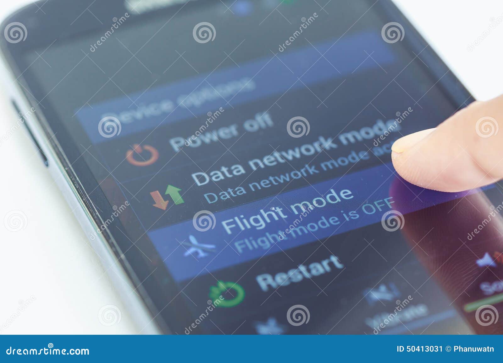 Finger Press Flight Mode Button on Smartphone Stock Image - Image of ...