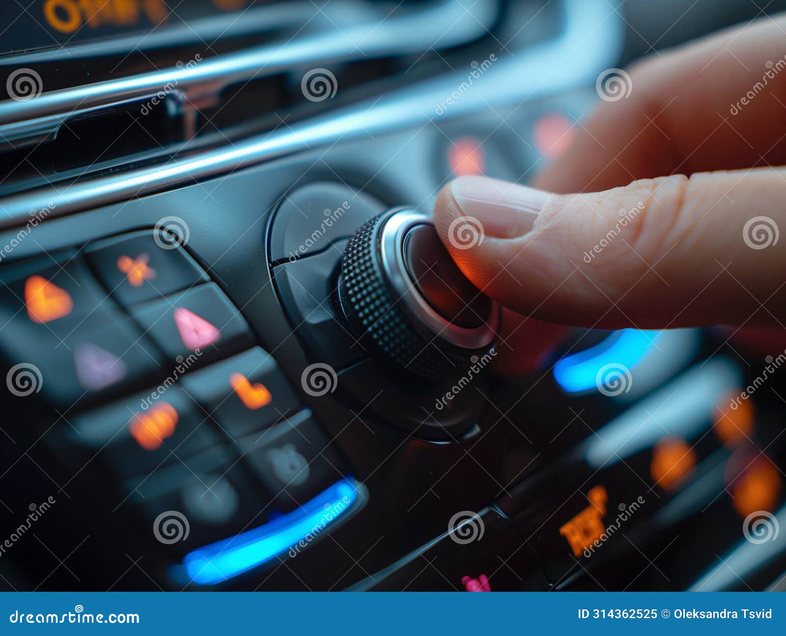 Finger Press Future Button with Blue Light Black Background. Concept ...