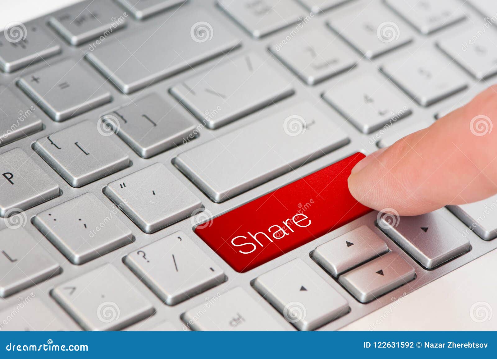 A Finger Press Red Share Button on Laptop Keyboard Stock Photo - Image ...