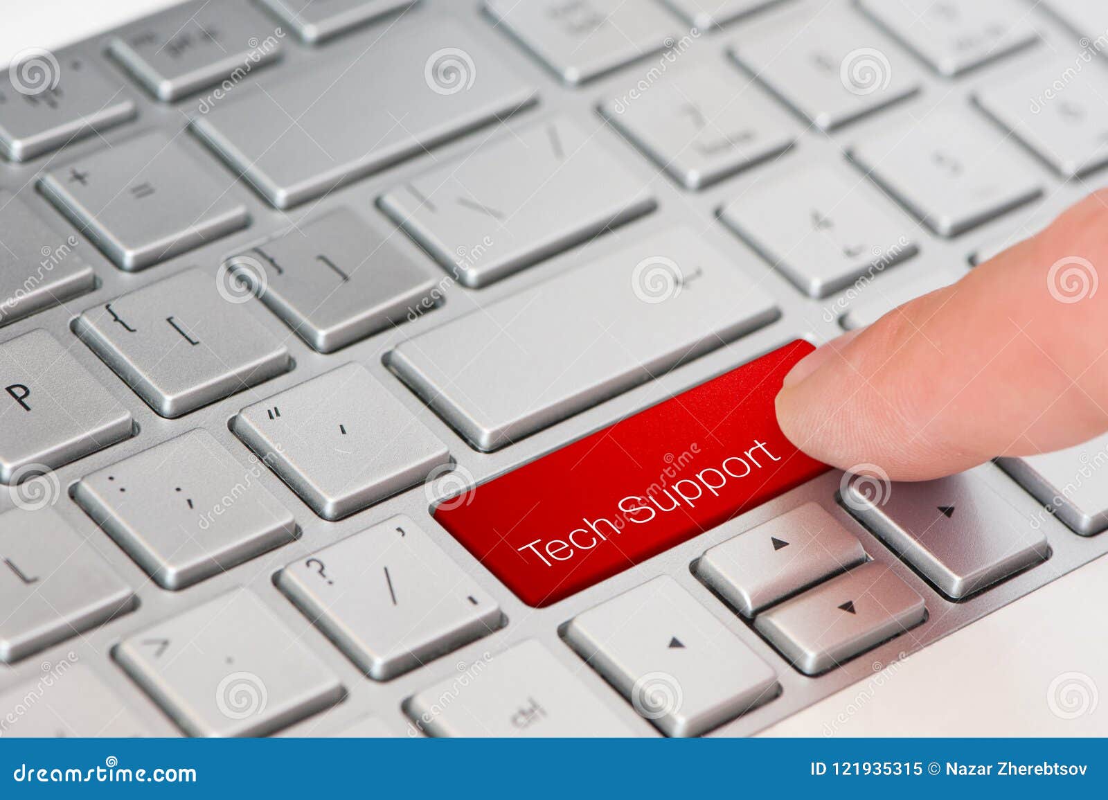 A Finger Press Red TECH SUPPORT Button on Laptop Keyboard Stock Image ...