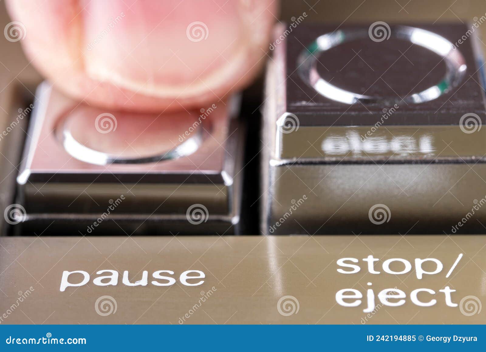 Finger Pressed a Pause Button of a Vintage Tape Recorder Macro Stock ...