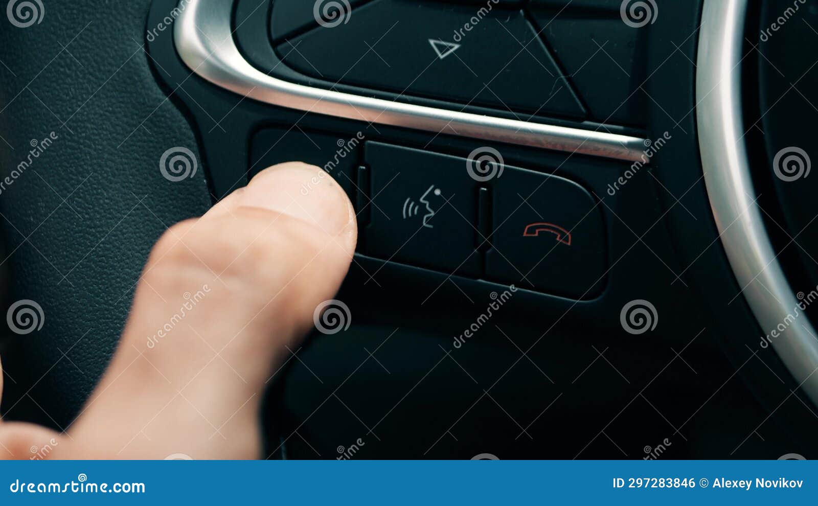 Finger Presses Answer Call Button on the Steering Wheel Stock Photo ...