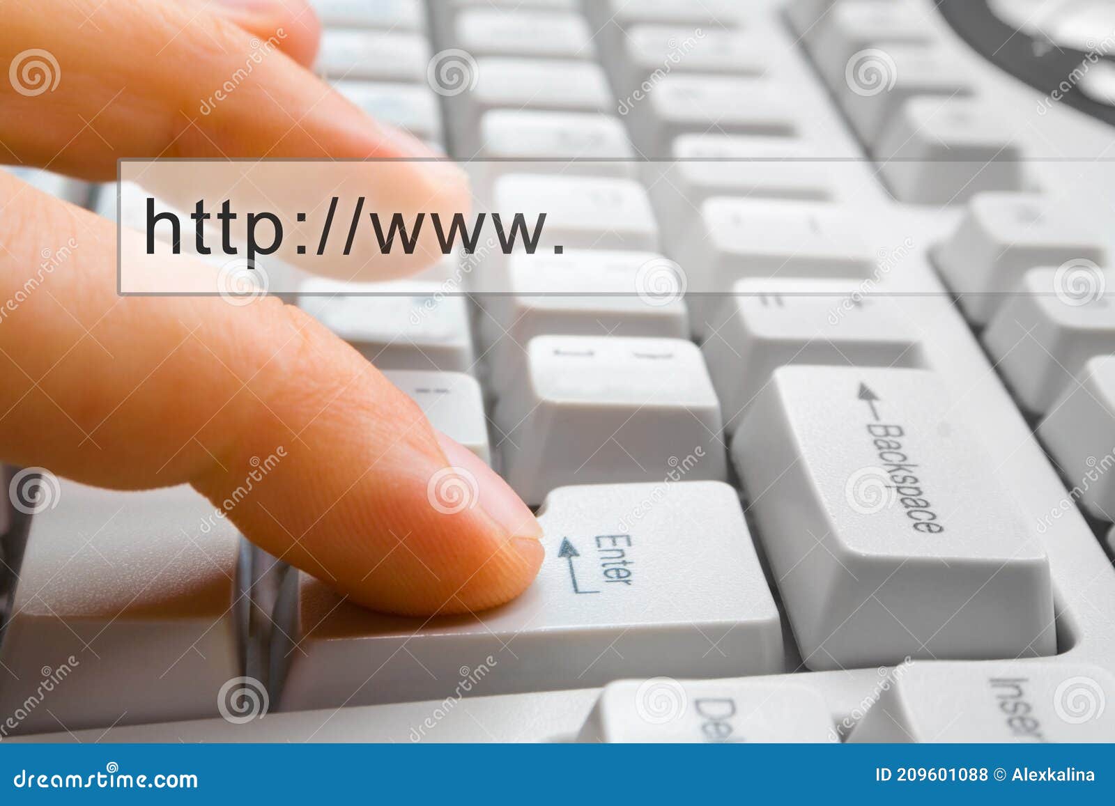 Finger Presses the Computer Key Enter with Search Bar Stock Photo ...