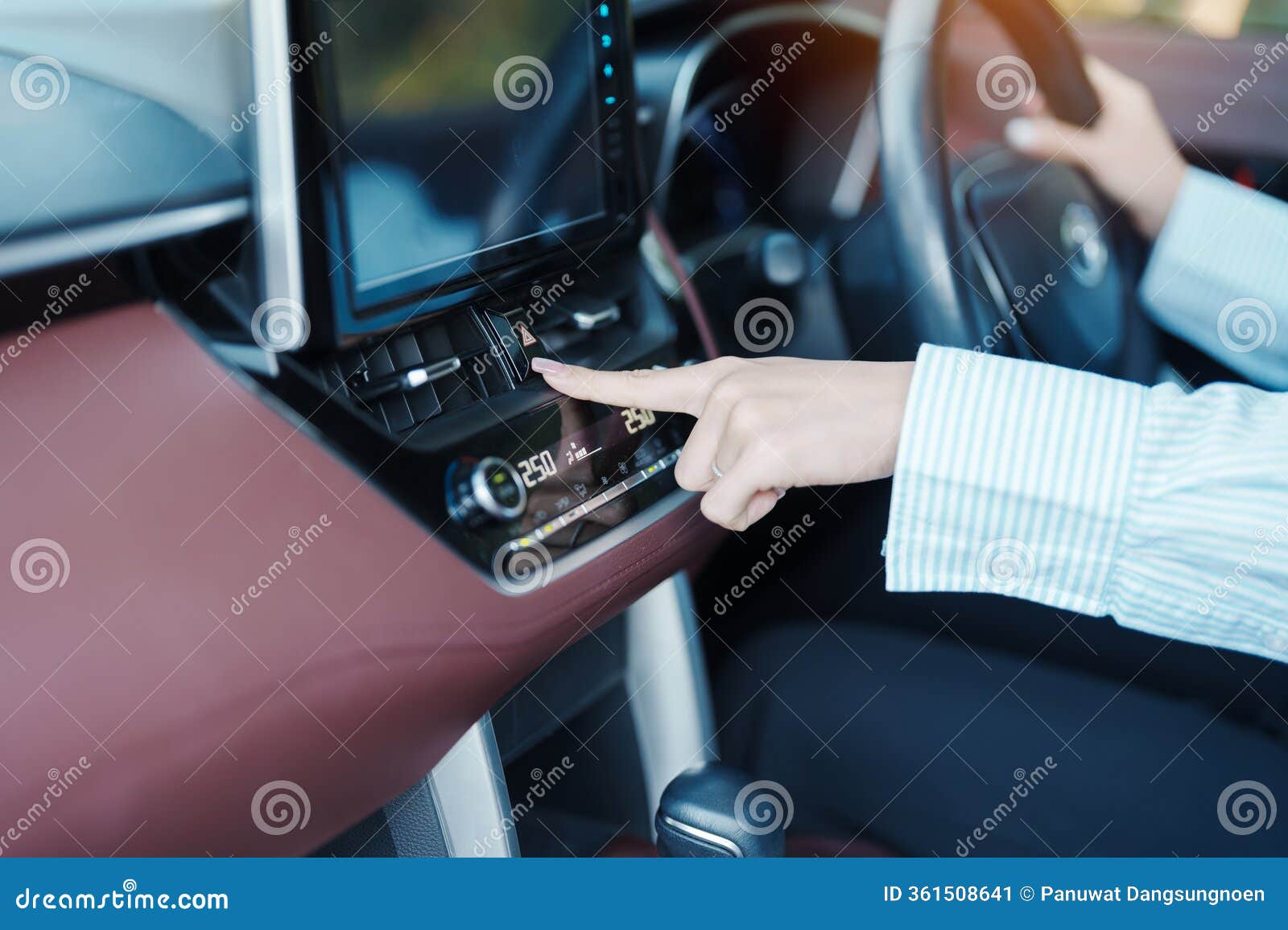 Finger Presses the Emergency Stop Button Inside the Car. Safety and ...