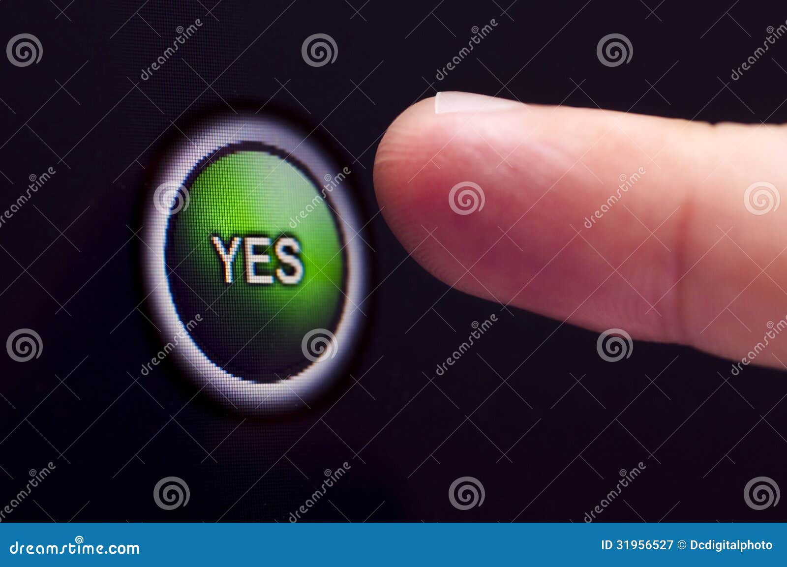 Finger Presses Green YES Button on Touchscreen Stock Image - Image of ...