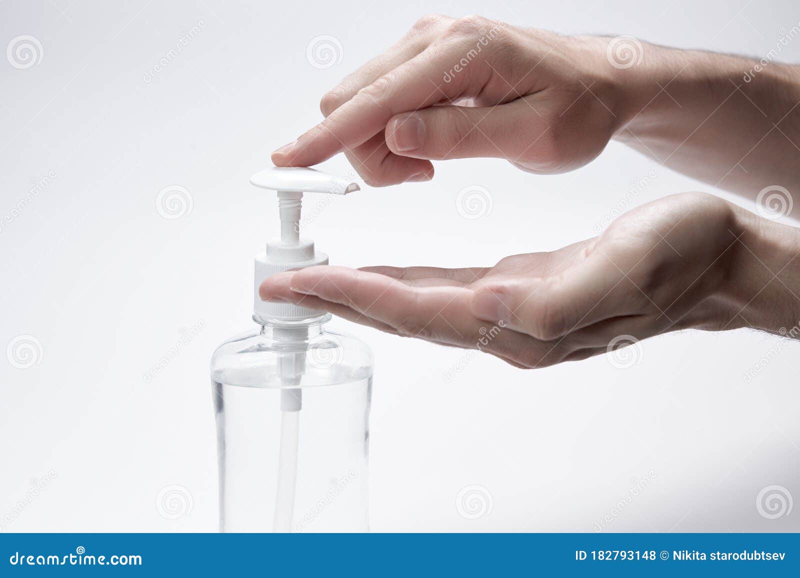 The Finger Presses in Hand a Bottle or Container with Liquid, Cream or ...