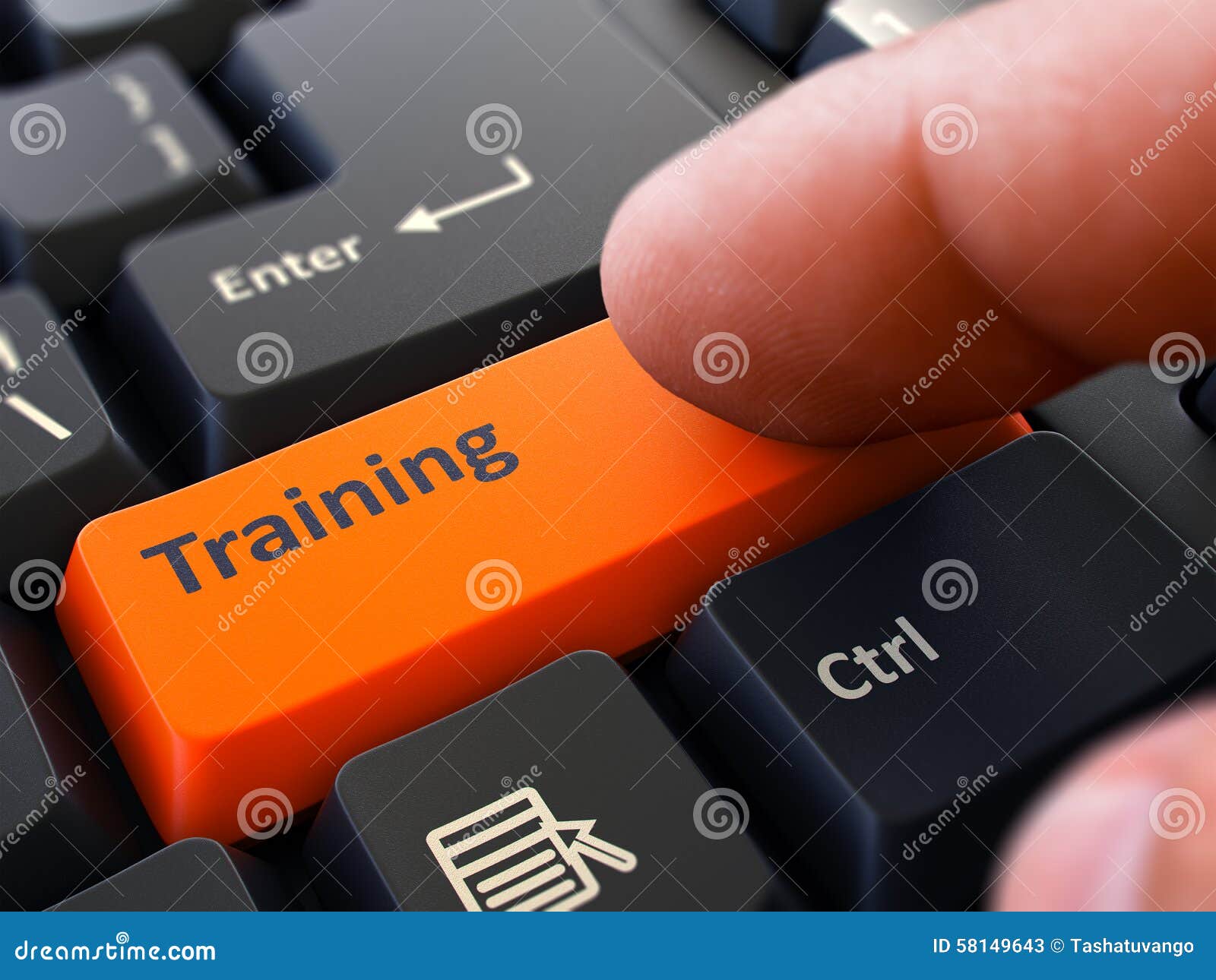 Finger Presses Orange Keyboard Button Training Stock Image - Image of ...