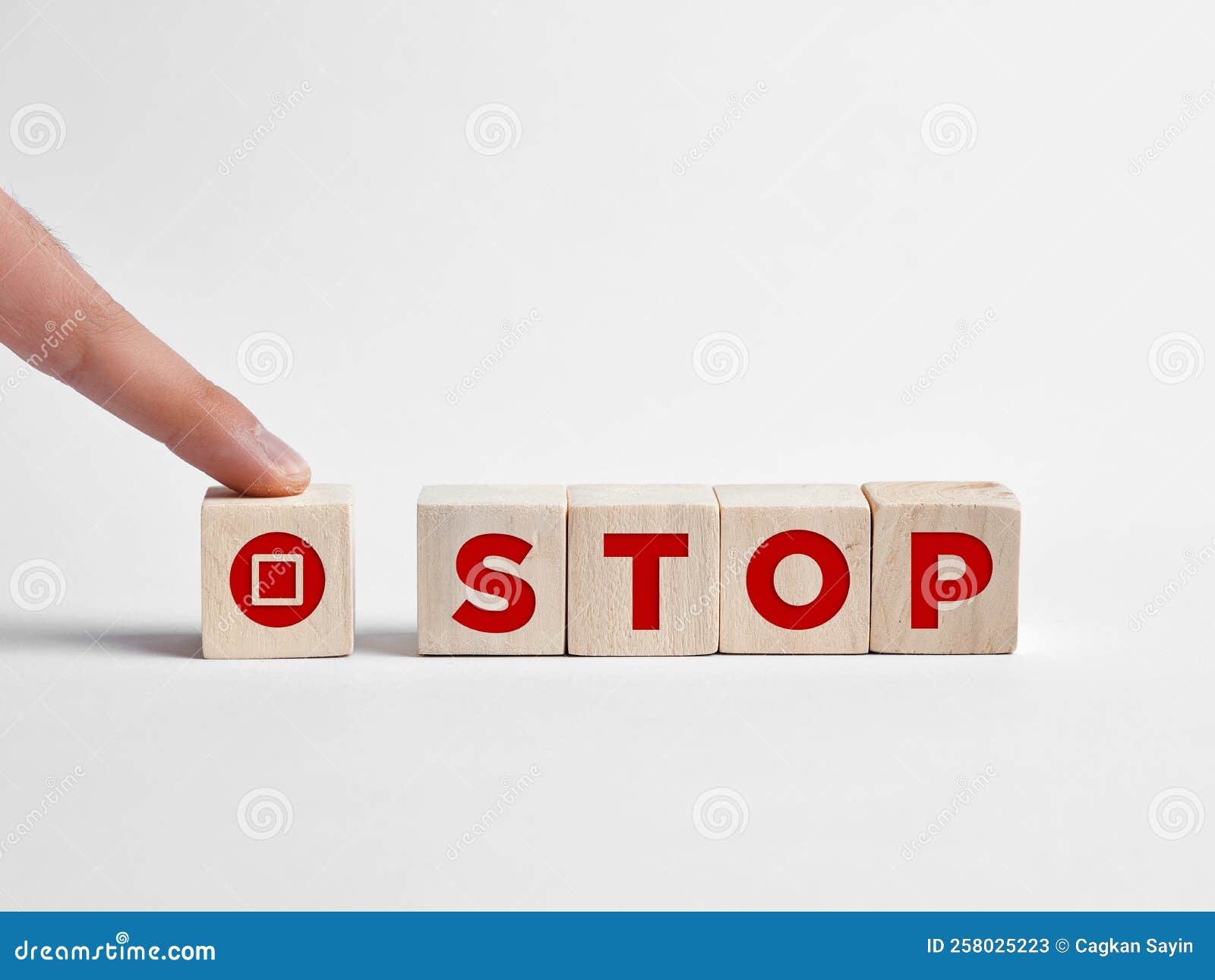 Finger Presses the Pause Button on Wooden Cubes Stock Image - Image of ...