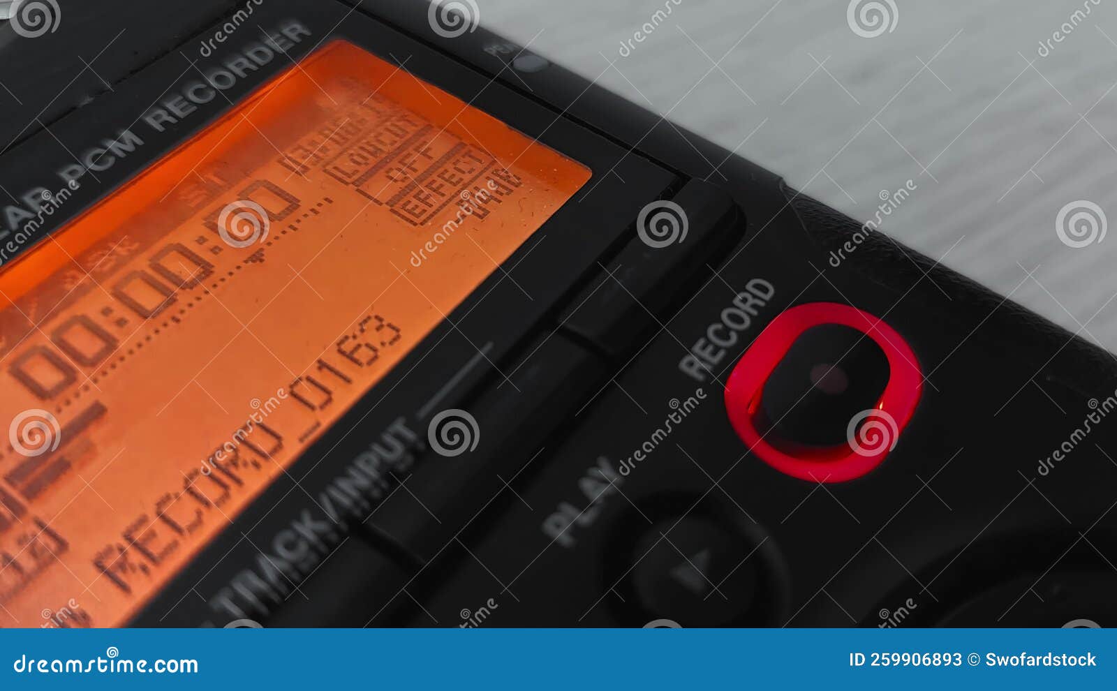 Finger Presses Record Button of Digital Audio Voice Dictophone during ...